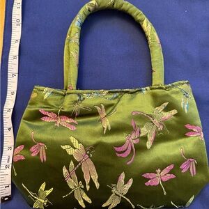 Bags | Vibrant Green And Pink Mini Bag With Dragonfly Pattern | Poshmark